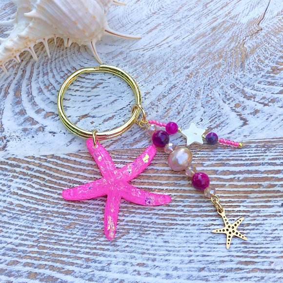 Handmade | Accessories | Hot Pink Starfish Keychain Beach Accessories ...